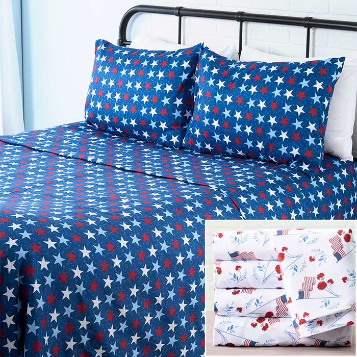 Americana Stars and Stripes Ultra-Soft 4-Pc. Sheet Set, Full/Queen or ...