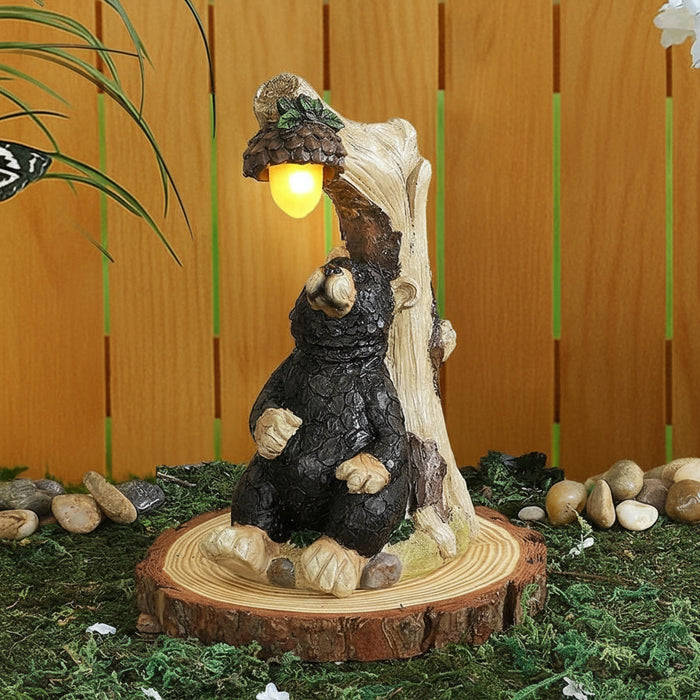 Bear Statue Lodge Themed For Garden With Solar Acorn | LTD Commodities