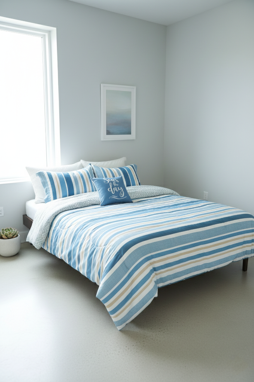 Coastal Stripe Full/Queen or King Comforter Set, Decorative Pillow ...