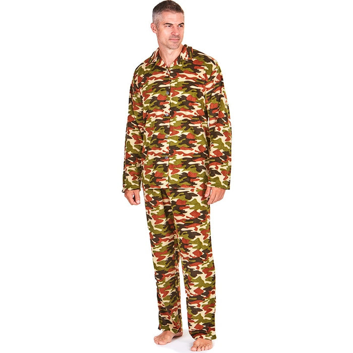 Men's Notch Collar Camouflage Fleece Pajama Set - Size Medium | LTD ...