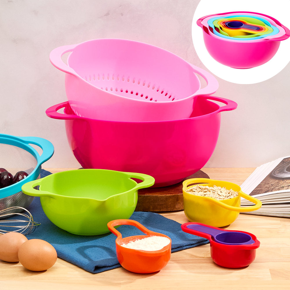 Nested Mixing Bowl and Measuring Cup Set Multicolored Plastic | LTD ...