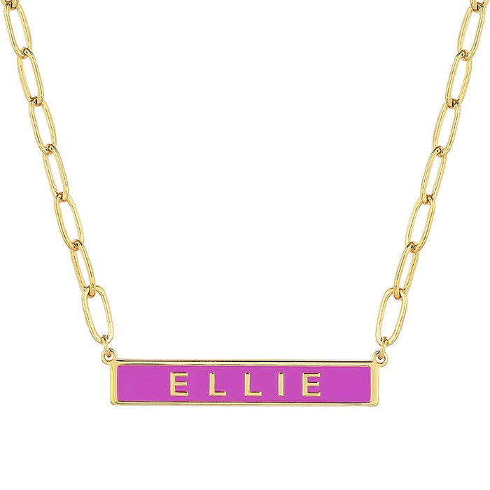 Personalized Enamel Bar on Paperclip Chain Necklace | LTD Commodities