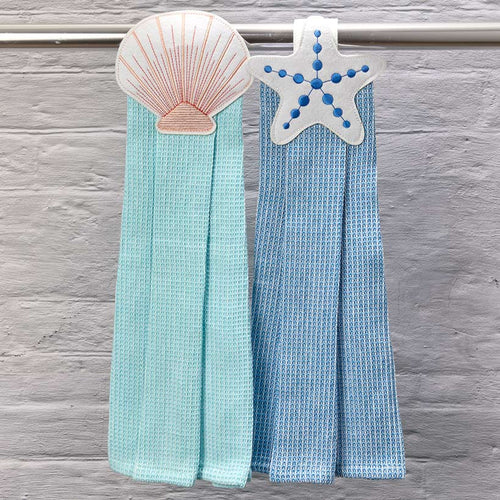 Coastal Themed Kitchen Embroidered Tie Towels, Set of 2 | LTD Commodities