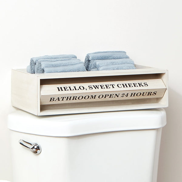 Wooden Bathroom Toilet Topper Storage Tray with Funny Rotating Phrases ...