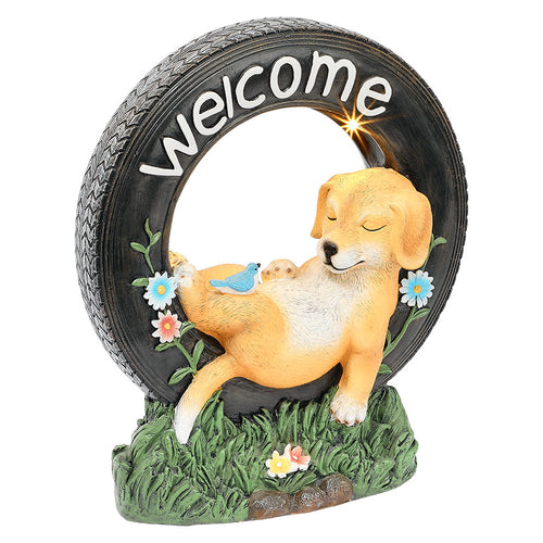 Solar Welcome Dog Statue Garden Decor | LTD Commodities
